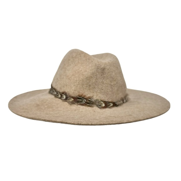 Accessories | Bohemian Wool Feather Trim Floppy Brim Hat Tan | Poshmark